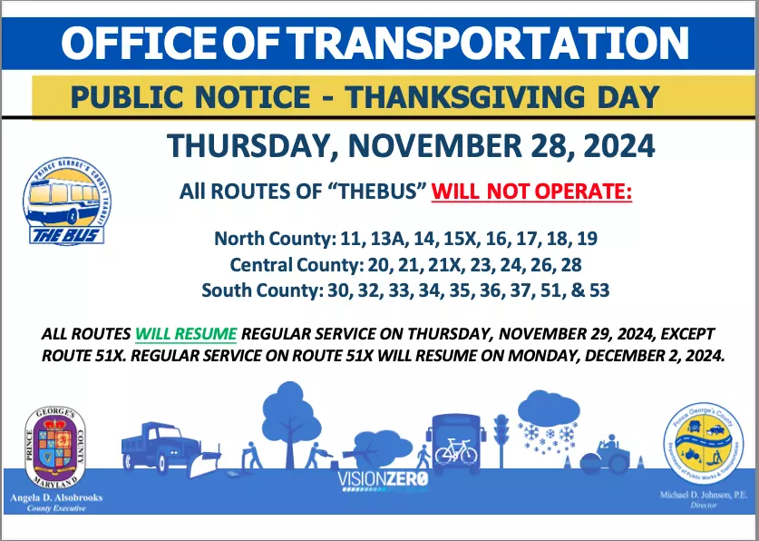 Thanksgiving Weekend Bus Schedule | Prince George's County