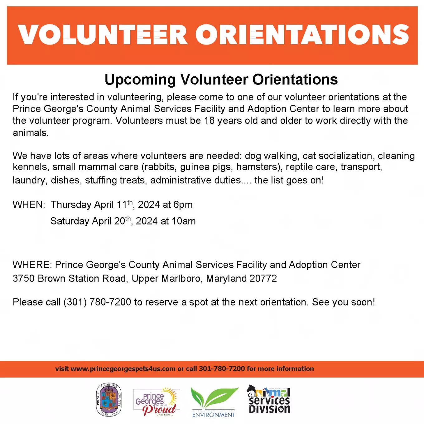 Animal Volunteer Orientation | Prince George's County