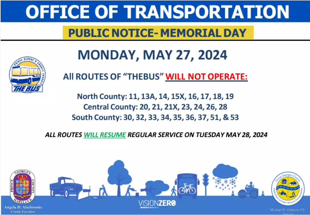 Memorial Day Bus Schedule | Prince George's County